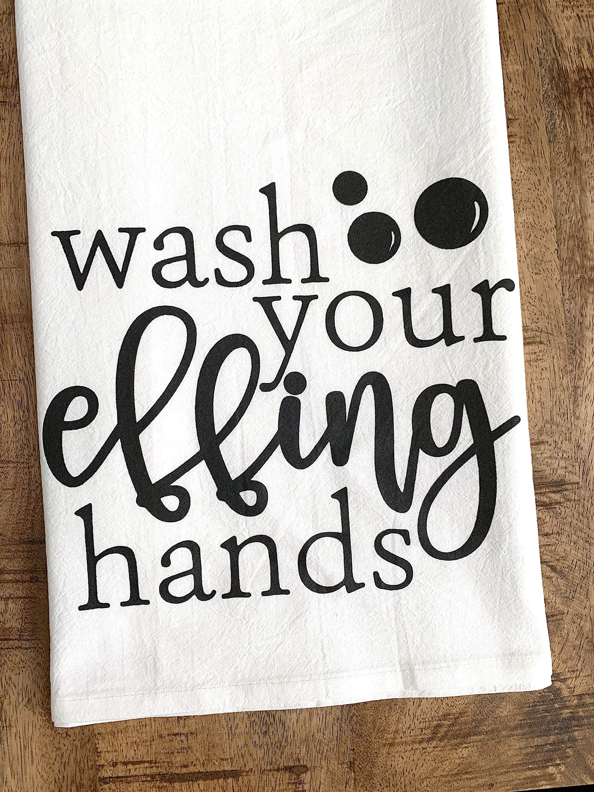 Handmade Funny Bathroom Towel - 100% Cotton Funny Flour Sack Wash Your Hands Towel for Bath - 28x28 Inch Hostess Housewarming Christmas Mother’s Day Birthday Gift (Wash Your Effing Hands)