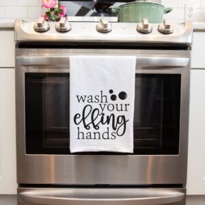 Handmade Funny Bathroom Towel - 100% Cotton Funny Flour Sack Wash Your Hands Towel for Bath - 28x28 Inch Hostess Housewarming Christmas Mother’s Day Birthday Gift (Wash Your Effing Hands)