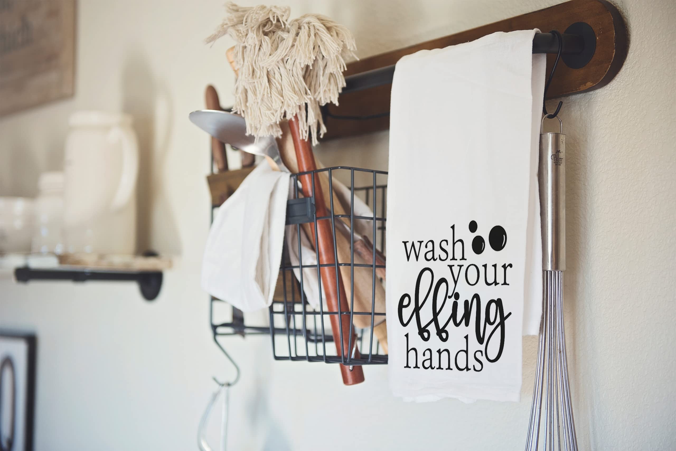 Handmade Funny Bathroom Towel - 100% Cotton Funny Flour Sack Wash Your Hands Towel for Bath - 28x28 Inch Hostess Housewarming Christmas Mother’s Day Birthday Gift (Wash Your Effing Hands)