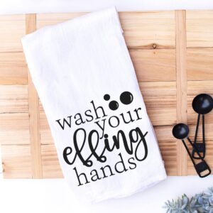 Handmade Funny Bathroom Towel - 100% Cotton Funny Flour Sack Wash Your Hands Towel for Bath - 28x28 Inch Hostess Housewarming Christmas Mother’s Day Birthday Gift (Wash Your Effing Hands)