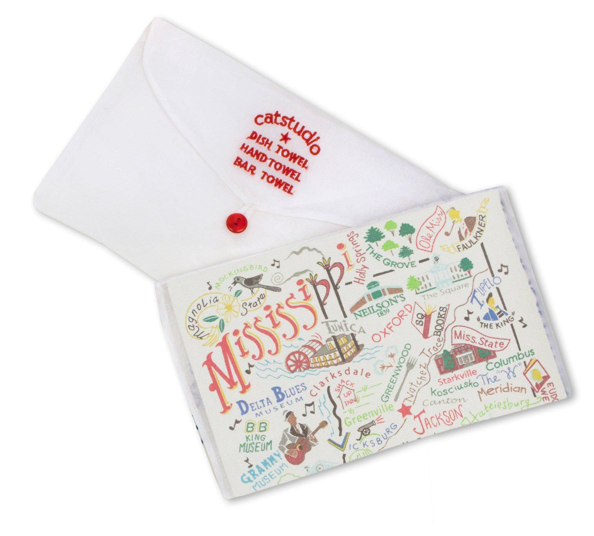 Catstudio Mississippi Dish Towel - U.S. State Souvenir Kitchen and Hand Towel with Original Artwork - Perfect Tea Towel for Mississippi Lovers, Travel Souvenir