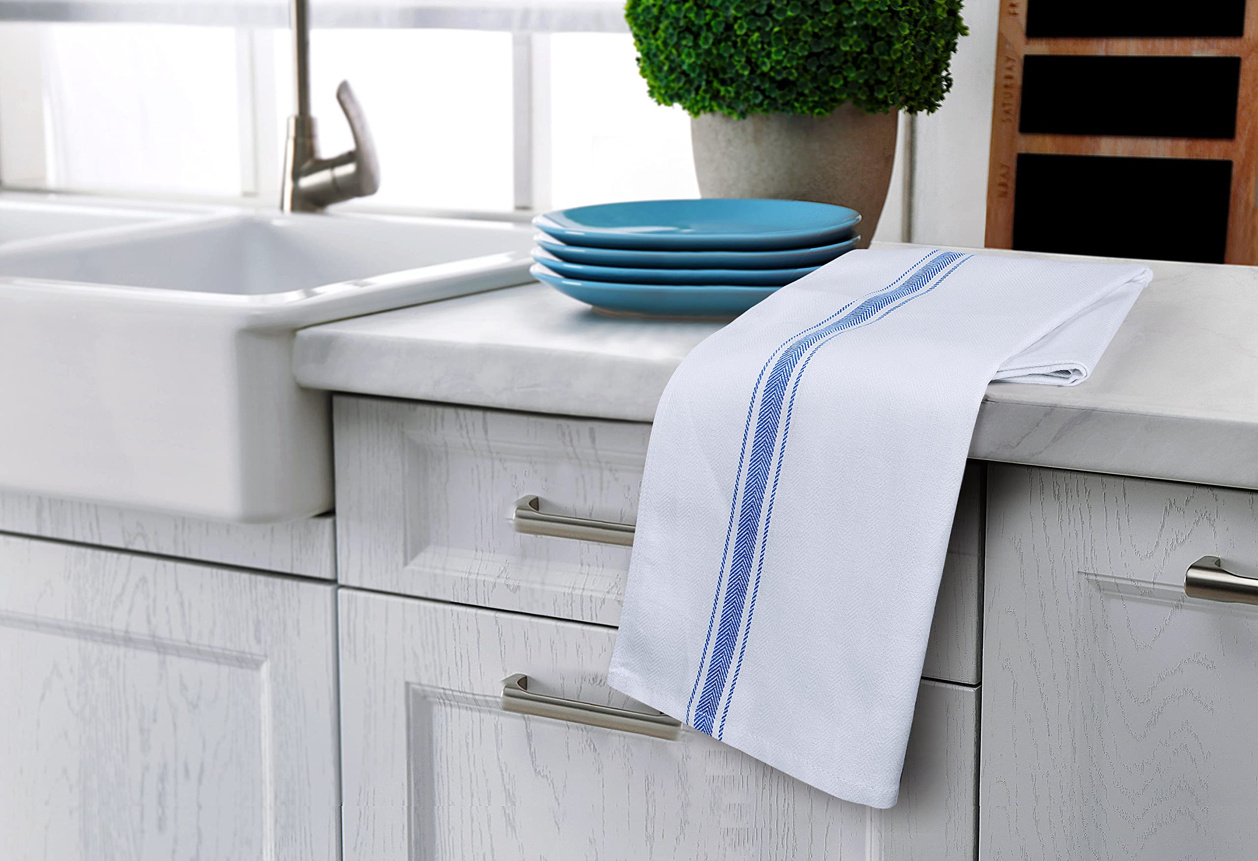 Utopia Towels 12PK Dish Towel Blue &12PK Flour Sack White