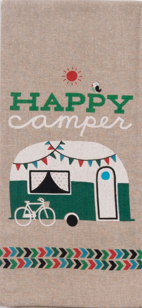 KAY DEE DESI Camping Happy Camper Chambray Tea Towel Small