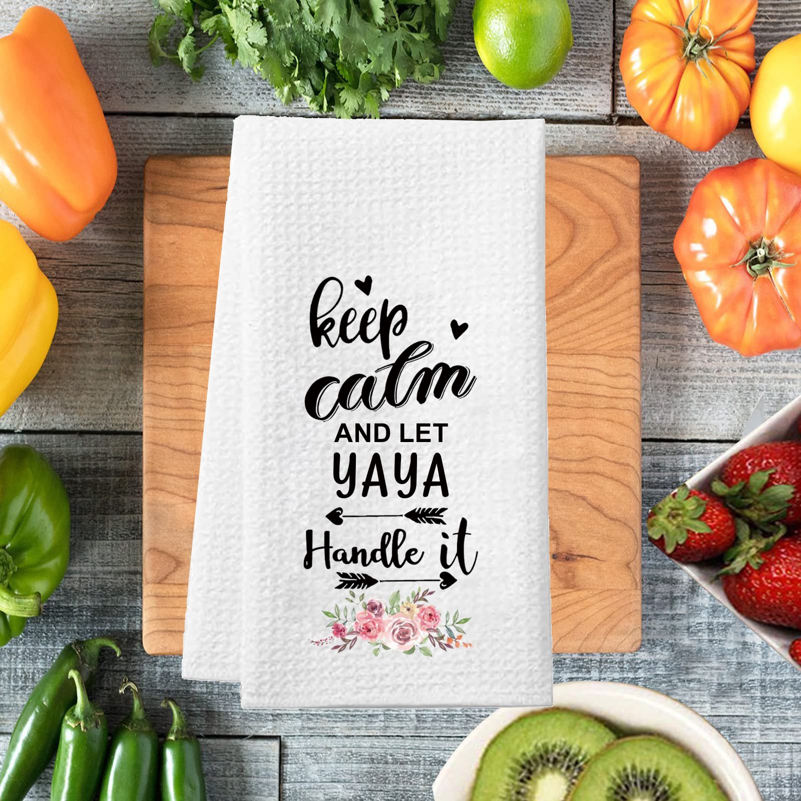 PXTIDY Yaya Kitchen Towel Yaya Gifts Keep Calm and Let Yaya Handle It Flour Sack Towel Kitchen Dish Towel Sweet Housewarming Gifts