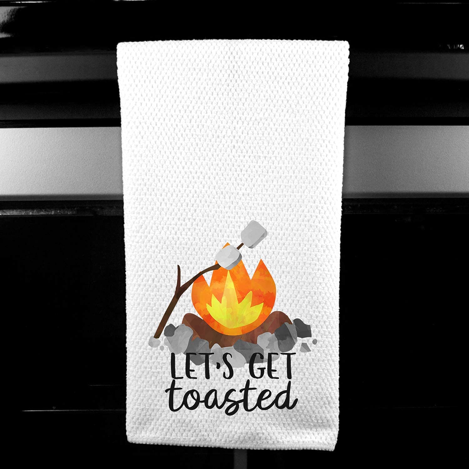 Let's Get Toasted Watercolor Look Funny Microfiber Kitchen Towel Camping Gift