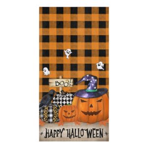 big buy store halloween pumpkin ghost crow kitchen dish towels, soft lightweight microfiber absorbent hand towel orange black check tea towel for kitchen bathroom 18x28in