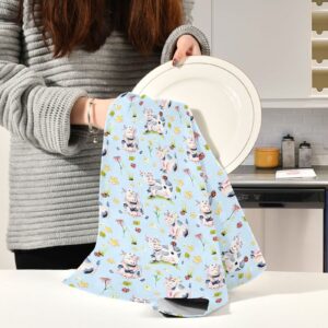 sletend Kitchen Towels or Tea Towels Cow Animal Cartoon 28x18in Polyester Material Dish Towels or Dishcloths with Hanging Loop, Set of 1 Hand Towel for Dining Table Kitchen.