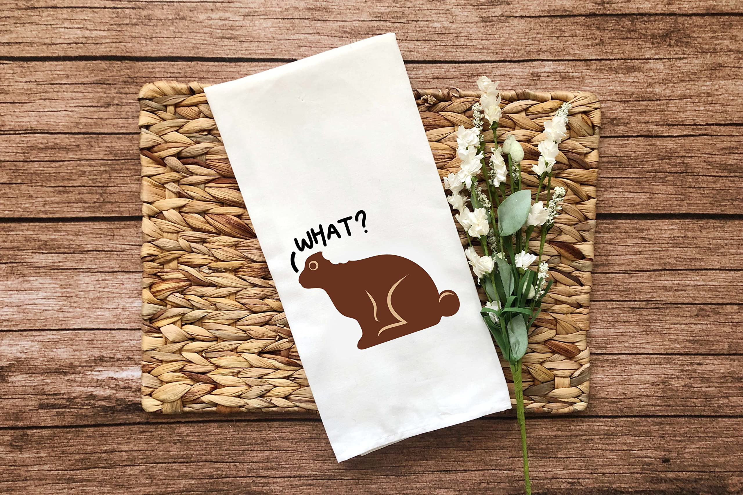 Chocolate Bunny My Butt Hurts What Set of 2 Tea Towels Funny Cute Easter Rabbit Humor Flour Sack Dish Bathroom or Kitchen Decor Hand Towel