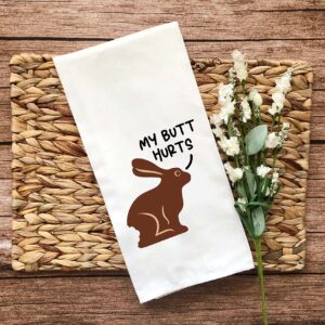 Chocolate Bunny My Butt Hurts What Set of 2 Tea Towels Funny Cute Easter Rabbit Humor Flour Sack Dish Bathroom or Kitchen Decor Hand Towel