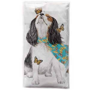 mary lake-thompson spaniel with butterflies cotton flour sack dish towel