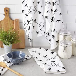 Beisseid Kitchen Dish Towels, Flock of Crows Monochrome Dish Cloth Fingertip Bath Towels Cloth Gothic Raven on Leafless Tree Branches Hand Drying Soft Cotton Tea Towel Set, 18x28in 2PCS