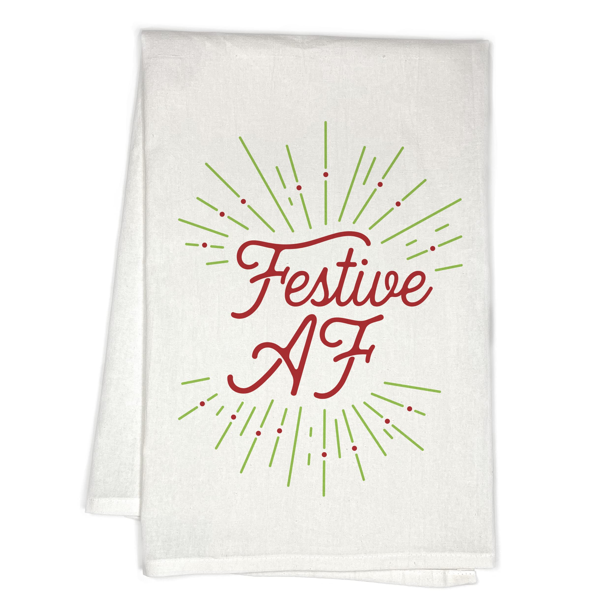 RubiaRojo Holiday Kitchen Towel – Festive AF – White Flour Sack Hand Towel