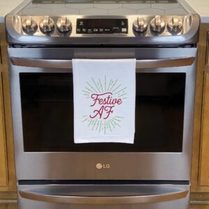 RubiaRojo Holiday Kitchen Towel – Festive AF – White Flour Sack Hand Towel