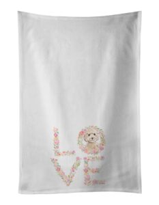 caroline's treasures wdk4562wtkt champagne cockapoo love white kitchen towel set of 2 dish towels decorative bathroom hand towel for hand, face, hair, yoga, tea, dishcloth, 19 x 25, white