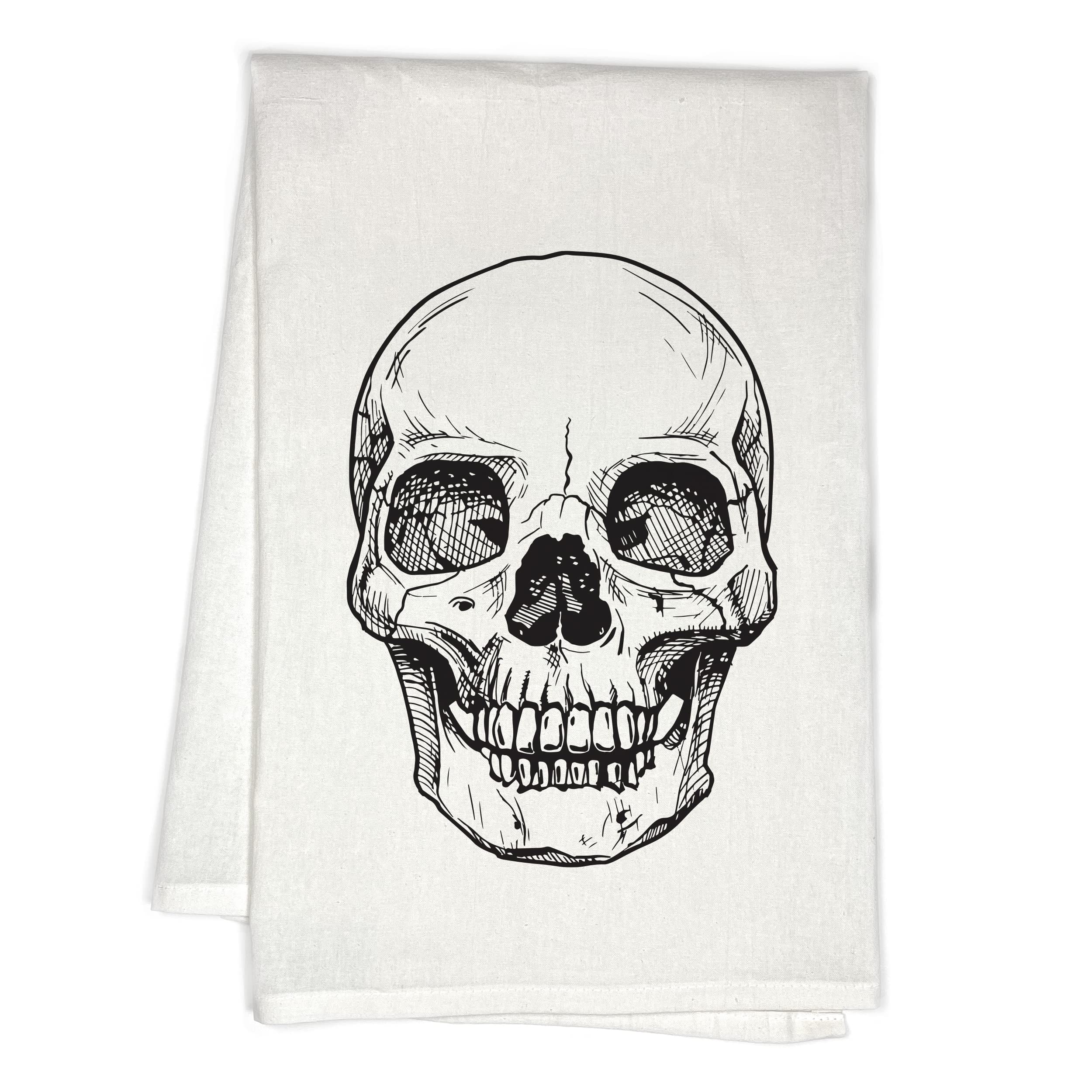 RubiaRojo Skull Halloween Kitchen Towel - Scary Flour Sack Dishcloth - White Hand Towel