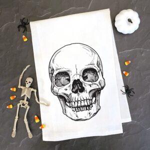 RubiaRojo Skull Halloween Kitchen Towel - Scary Flour Sack Dishcloth - White Hand Towel