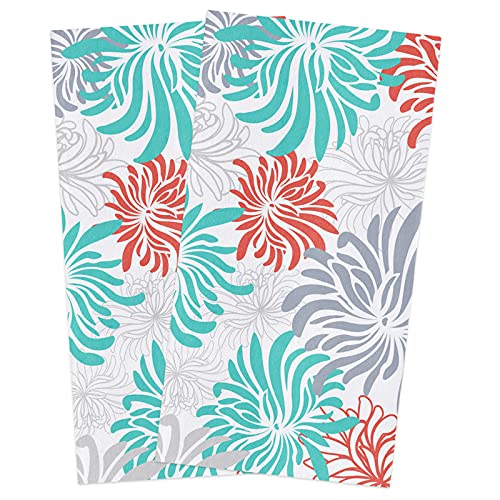 Zadaling Chrysanthemum Red Green Gray Turquoise Kitchen Towels, 18x28 Inches Soft Dish Cloth,Cotton Tea Towels/Bar Towels/Hand Towels for Bathroom(2 Pack)