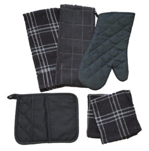 the spotted moose kitchen linen set grey/white 6 piece bundle – 2 dish towels, 2 dishcloths, 1 neoprene potholder, and 1 oven mitt