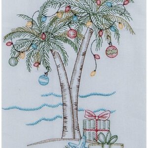 Holiday Palm Trees and Gifts Embroidered Flour Sack Kitchen Dish Towel