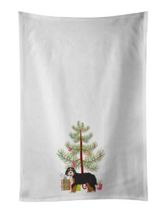 caroline's treasures ck3804wtkt bernedoodle christmas tree white kitchen towel set of 2 dish towels decorative bathroom hand towel for hand, face, hair, yoga, tea, dishcloth, 19 x 25, white