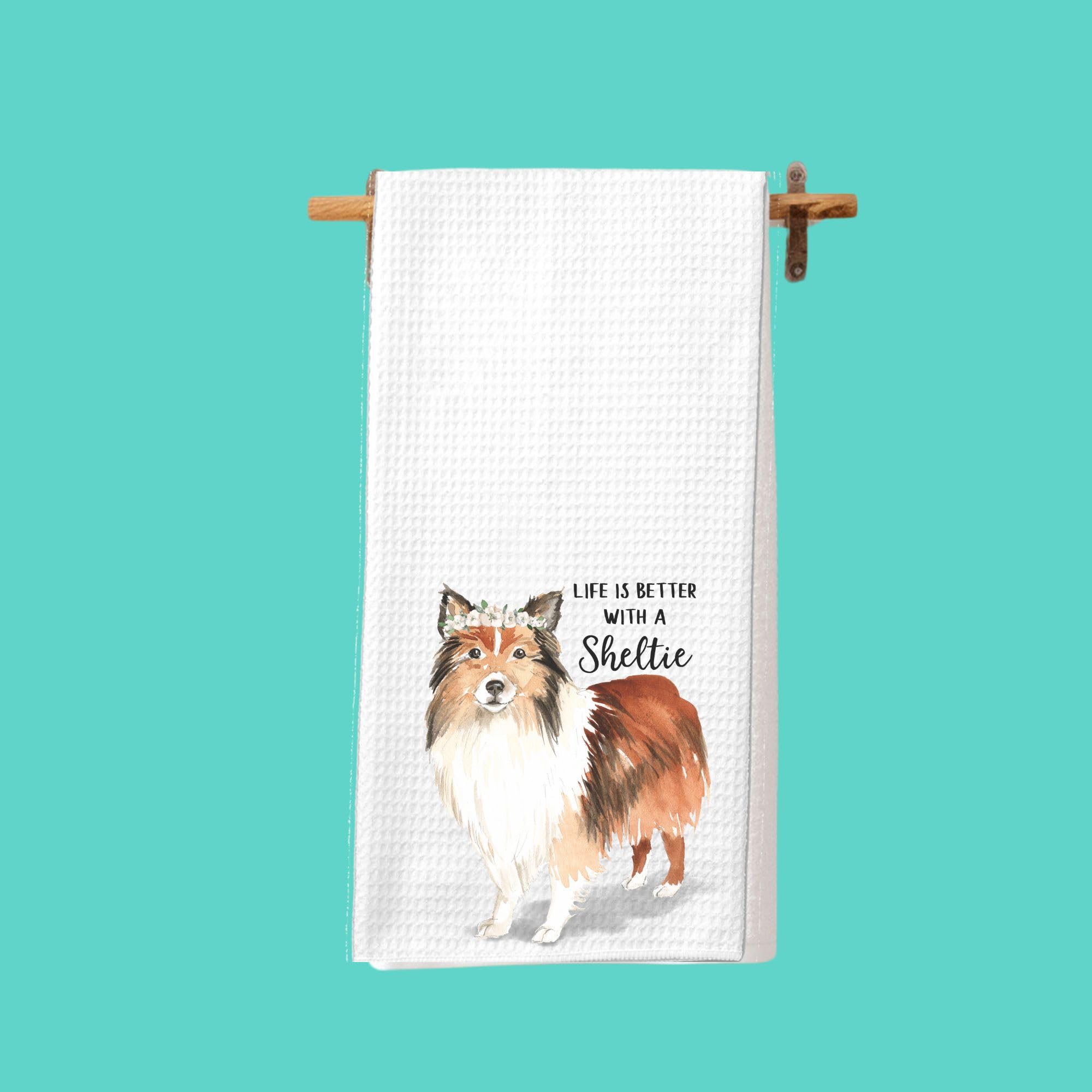 Watercolor Life is Better with a Sheltie Microfiber Kitchen Tea Bar Towel Gift for Animal Dog Lover