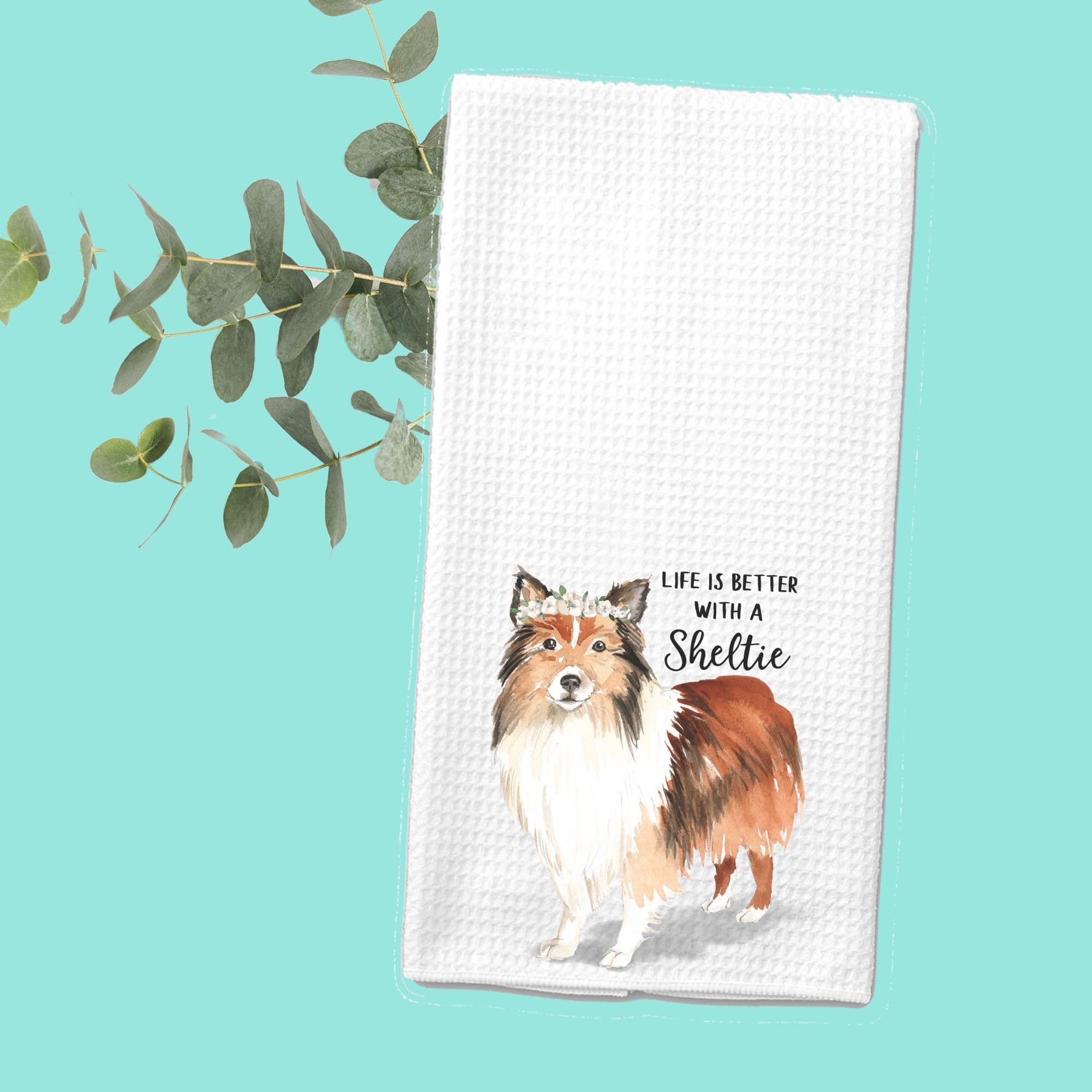 Watercolor Life is Better with a Sheltie Microfiber Kitchen Tea Bar Towel Gift for Animal Dog Lover