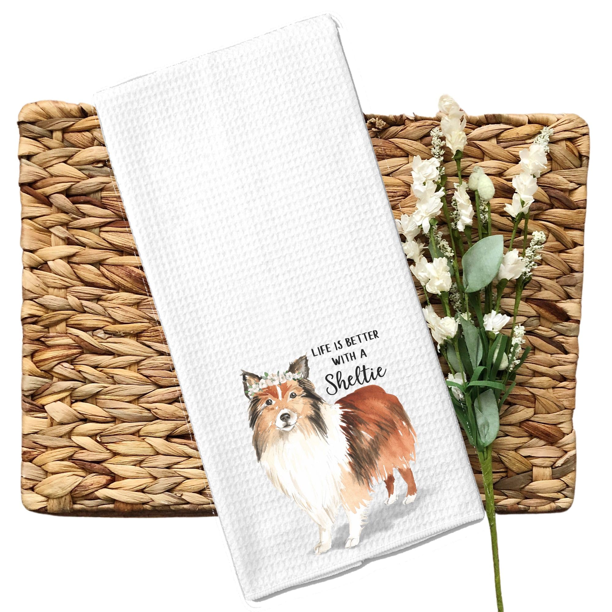 Watercolor Life is Better with a Sheltie Microfiber Kitchen Tea Bar Towel Gift for Animal Dog Lover