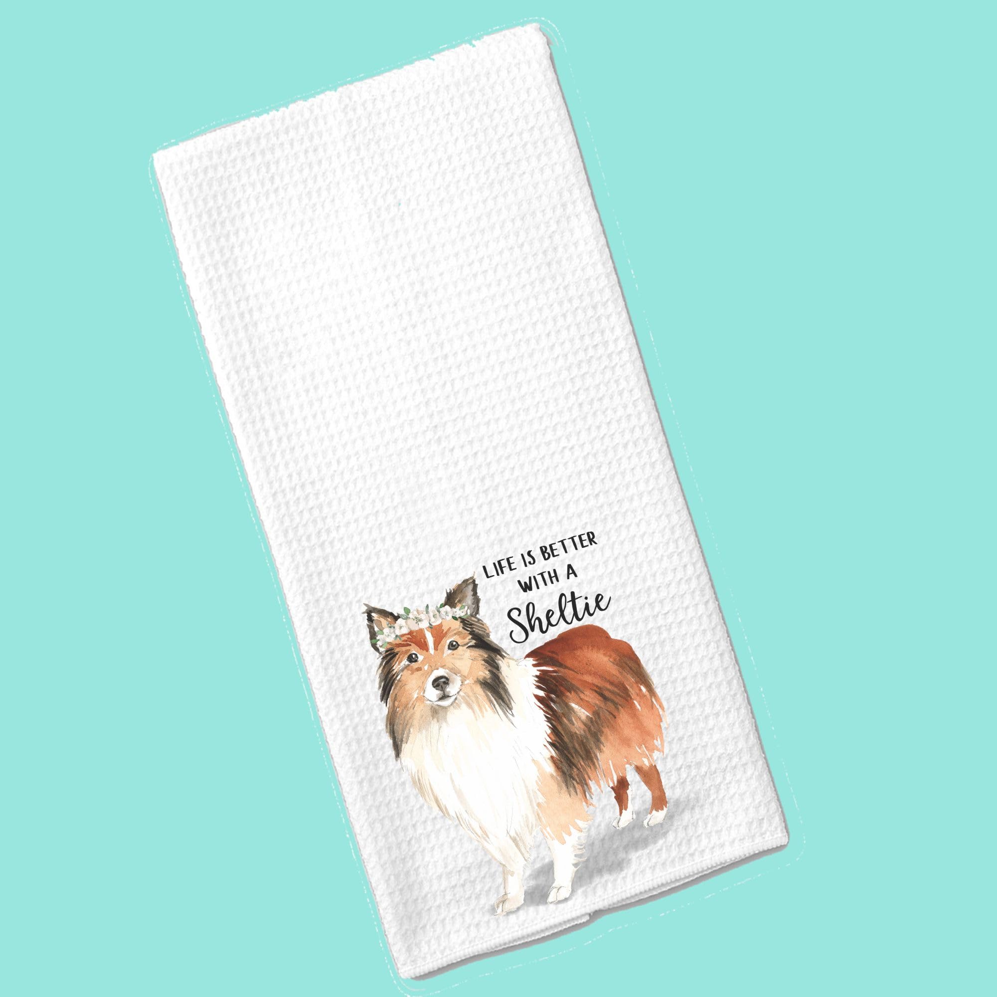 Watercolor Life is Better with a Sheltie Microfiber Kitchen Tea Bar Towel Gift for Animal Dog Lover