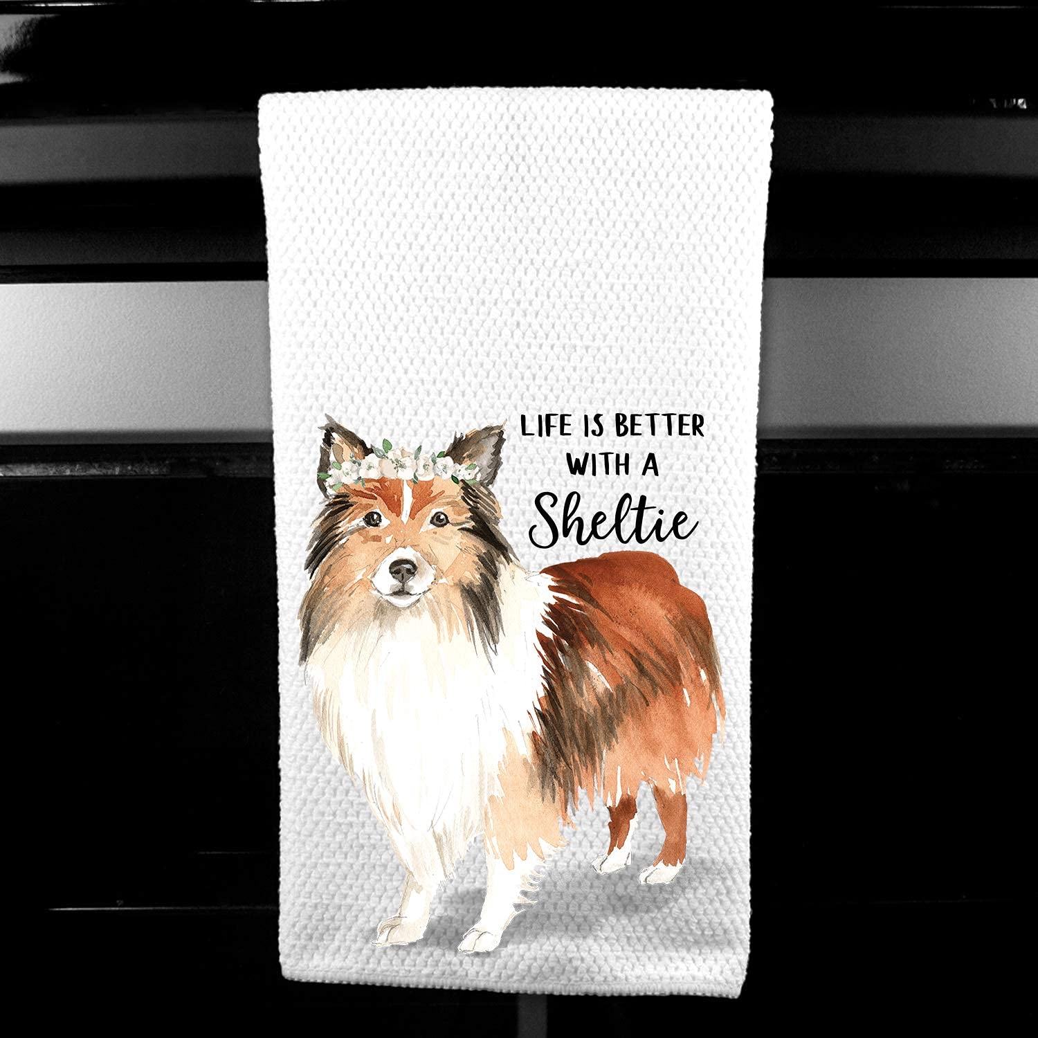 Watercolor Life is Better with a Sheltie Microfiber Kitchen Tea Bar Towel Gift for Animal Dog Lover