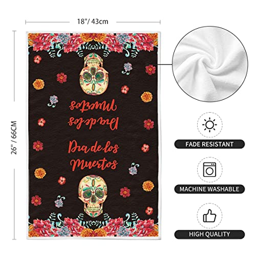 Artoid Mode Skull Flowers Dia de Los Muertos Halloween Kitchen Towels Dish Towels, 18x26 Inch Day of The Dead in Mexico Decor Hand Towels Set of 2