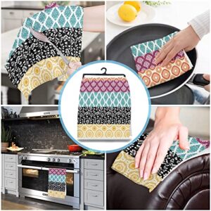 LOVE HOME DAY Bohemian Kitchen Towel Set of 1, Abstract Colorful Art Hand Towels Absorbent Microfiber Dish Cloth Chic Splicing Horizontal Striped Washable Tea Bar Dishcloth Cleaning Cloths