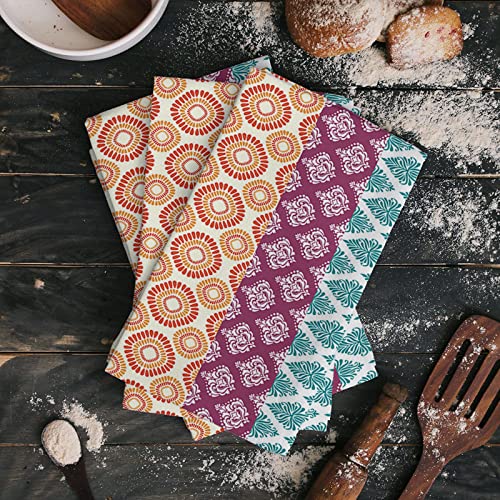 LOVE HOME DAY Bohemian Kitchen Towel Set of 1, Abstract Colorful Art Hand Towels Absorbent Microfiber Dish Cloth Chic Splicing Horizontal Striped Washable Tea Bar Dishcloth Cleaning Cloths