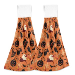 happy halloween pumpkins spooky kitchen hanging towel 12 x 17 inch spider web cat hand tie towels set 2 pcs tea bar dish cloths dry towel soft absorbent thin durable for bathroom laundry room decor