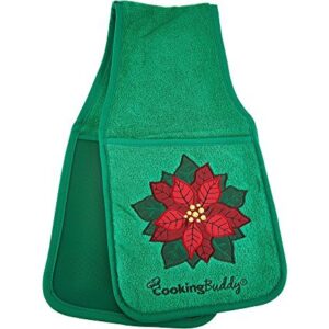 Campanelli's Cooking Buddy Pot Holder - Professional Grade All-in-One Non-Slip Silicone Potholder, Hand Towel, Lid Grip, and Trivet - Heat Resistant up to 500ºF - As Seen On QVC (Christmas Poinsetta)