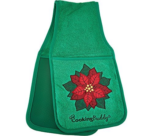 Campanelli's Cooking Buddy Pot Holder - Professional Grade All-in-One Non-Slip Silicone Potholder, Hand Towel, Lid Grip, and Trivet - Heat Resistant up to 500ºF - As Seen On QVC (Christmas Poinsetta)