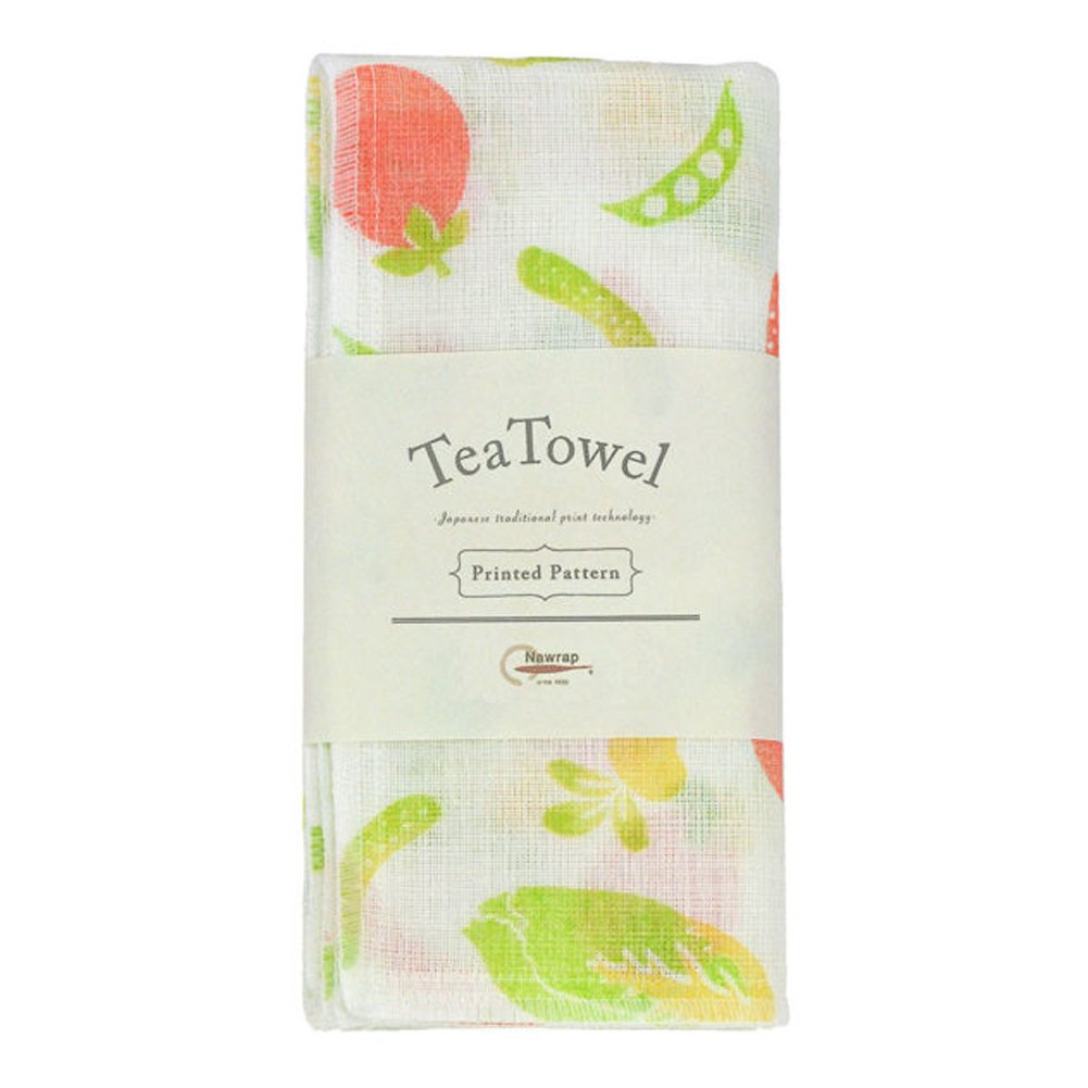 Nawrap Printed Tea Towel, Made in Japan, 4 Ply, Soft, Durable, and Absorbent, 13.5 x 27 Inches - Fruit & Veggie Print