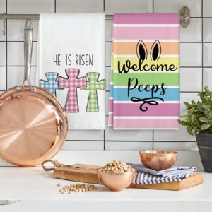 Whaline Easter Kitchen Towel 4 Pack Easter Bunny Rabbit Dish Towels 18 x 28 Inch Colorful Stripes Hand Drying Tea Towel for Spring Holiday Cooking Baking Cleaning Wipes