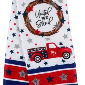 Kitchen Towel Set - Patriotic Decor - Show Your Patriotism with These Beautiful Red Truck and Gnomes Kitchen Towels - Two Red White and Blue Dish Towels - Americana Home Decoration - Gnome Decor