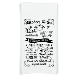 kitchen rules flour sack kitchen towel with hanging loop - funny cute swert family dish cloth birthday christmas mother's day gift