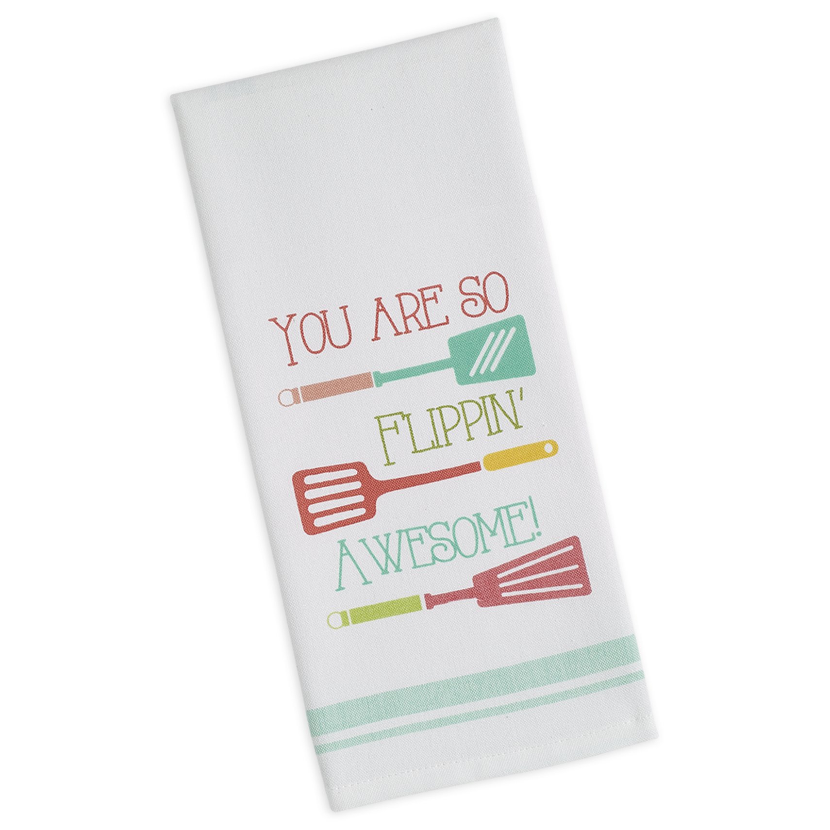 DII Design Imports Kitchen Towel Hanging Loop "You Are so Flippin' Awesome!" Printed Dishtowel. 18 X 28". 100% Cotton. Flour Sack Machine Wash