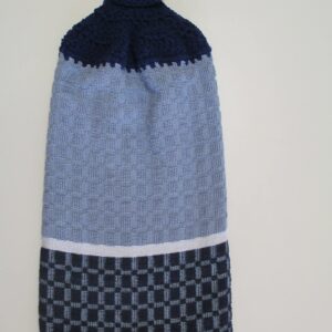 Crocheted FULL Towel Shades of Blue Kitchen Towel with Soft Navy Yarn