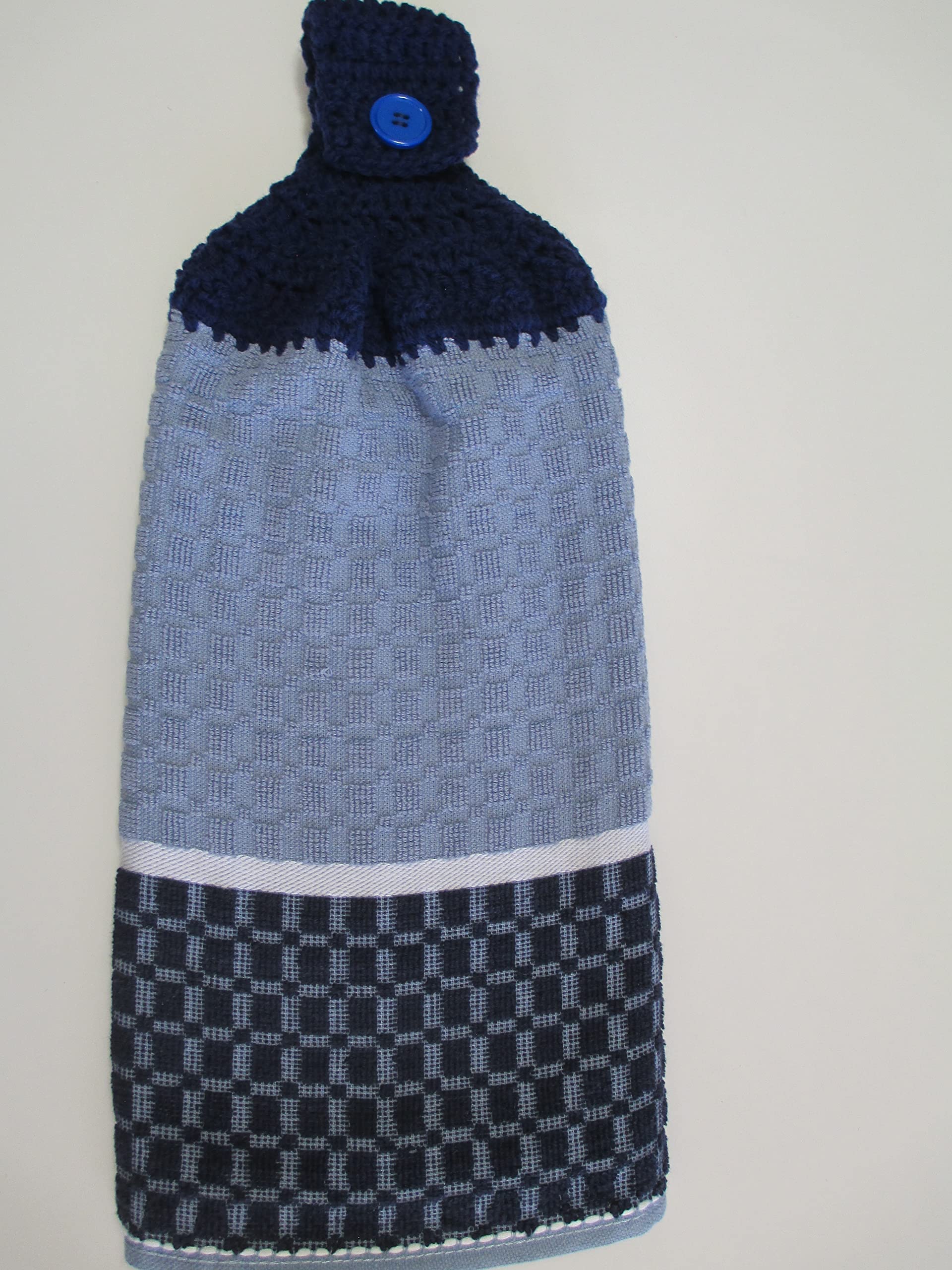 Crocheted FULL Towel Shades of Blue Kitchen Towel with Soft Navy Yarn