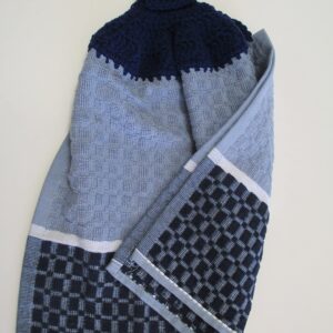 Crocheted FULL Towel Shades of Blue Kitchen Towel with Soft Navy Yarn