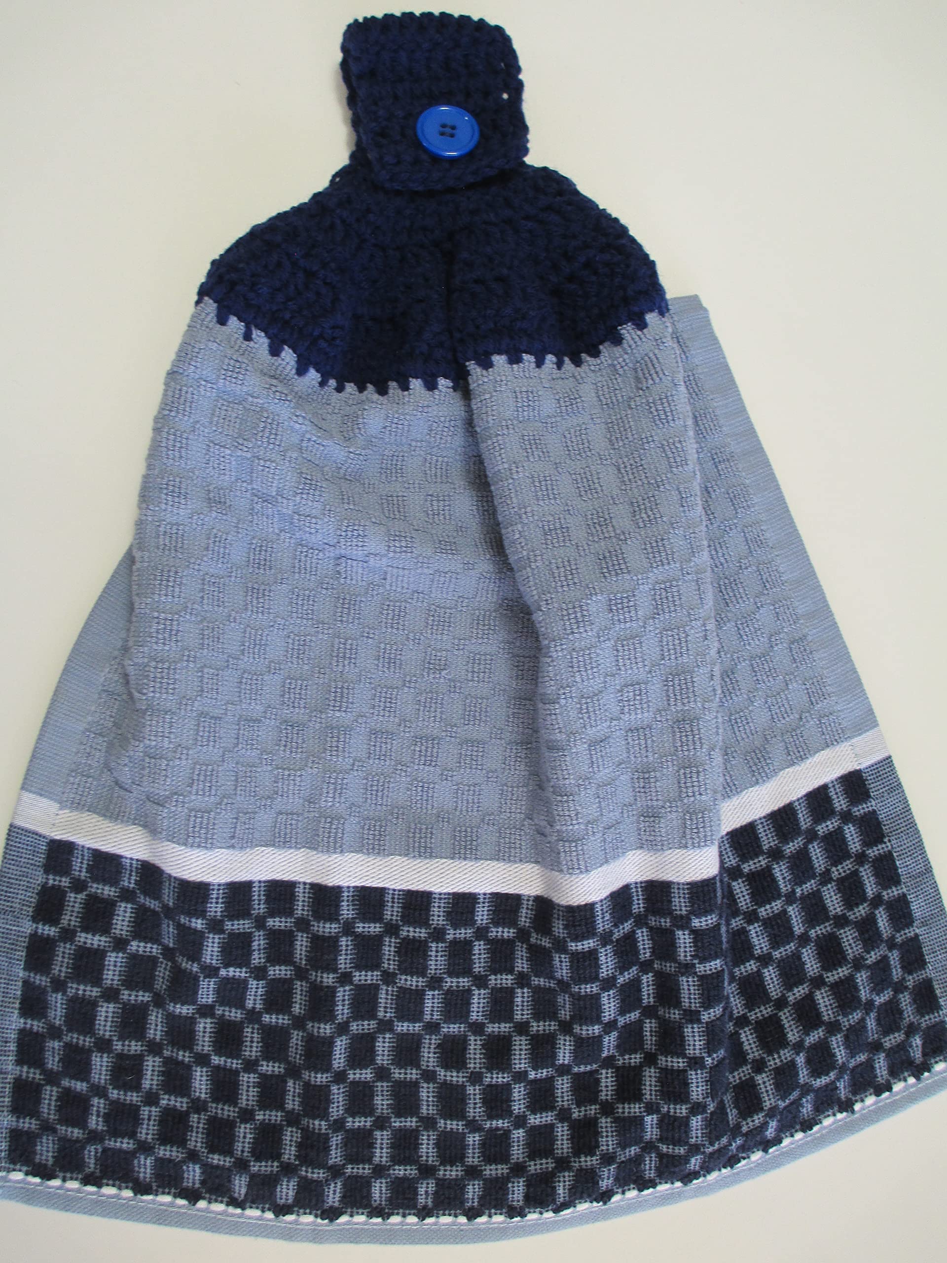 Crocheted FULL Towel Shades of Blue Kitchen Towel with Soft Navy Yarn