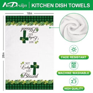 AnyDesign St. Patrick's Day Kitchen Towel Green Buffalo Plaid Shamrock Dish Towel 18 x 28 Inch Lucky Clover Truck Hat Hand Drying Tea Towel for Irish Holiday Cooking Baking Cleaning Wipes, Set of 4