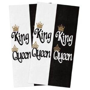 kitchen towel set, black white word king queen with crown fast drying microfiber kitchen towels dish cloths, tea towels/bar towels/hand towels royal black white intersect (set of 2, 18x28 inch)