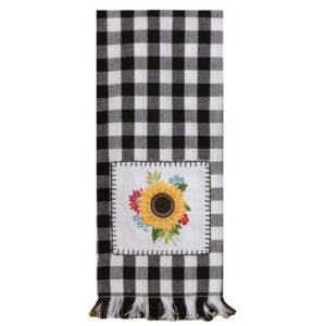 18TH STREET GIFTS Sunflower Kitchen Towels - Set of 2 Decorative Floral Buffalo Plaid Dish Towels and Dishwasher Magnet - Black and White Buffalo Plaid Decor - Buffalo Check Sunflower Decor