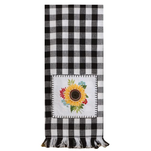 18TH STREET GIFTS Sunflower Kitchen Towels - Set of 2 Decorative Floral Buffalo Plaid Dish Towels and Dishwasher Magnet - Black and White Buffalo Plaid Decor - Buffalo Check Sunflower Decor