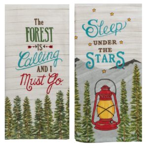 2 piece scenic route camping dual purpose kitchen towel bundle, the forest is calling and sleep under the stars