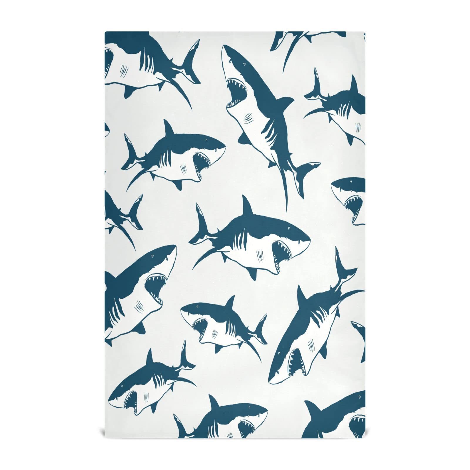 Kigai Cartoon Sharks Kitchen Towels 18x28 inch Ultra Soft Absorbent Quick Drying Kitchen Dish Towels Washable Cleaning Cloths Hand Towels Tea and Bar Towels, 1 Pack